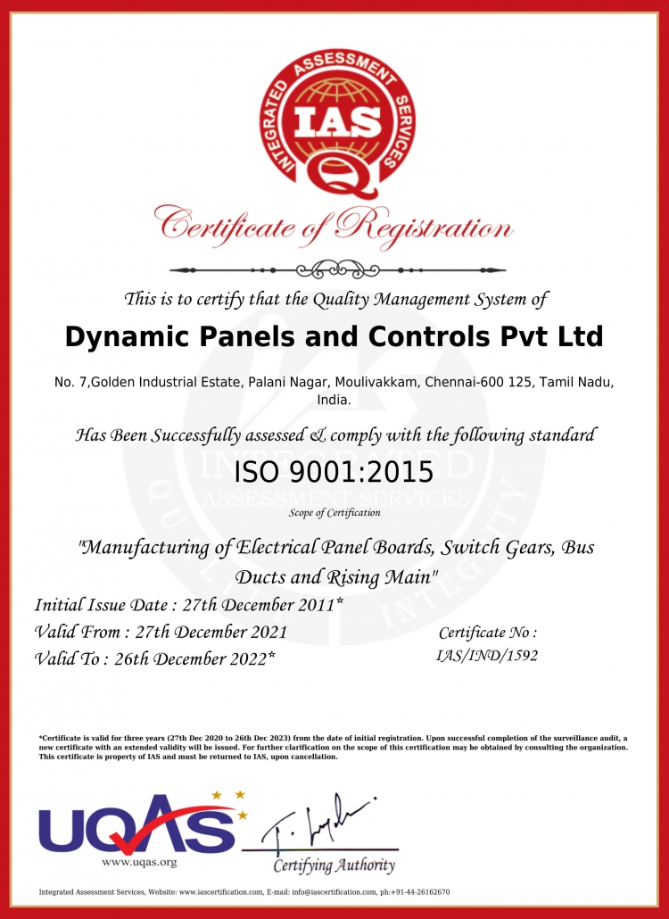 Certification – DYNAMIC PANELS AND CONTROLS PVT LTD